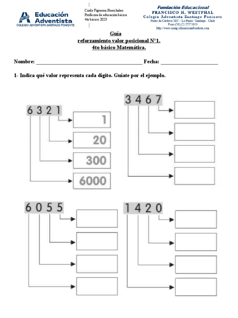 Guía Reforzamiento Valor Posicional | PDF