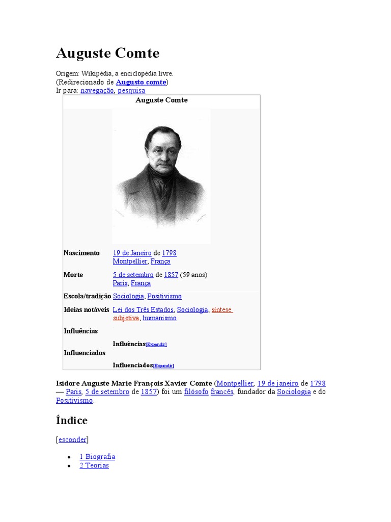 Biografia e Teorias de Auguste Comte | PDF | Filosofia