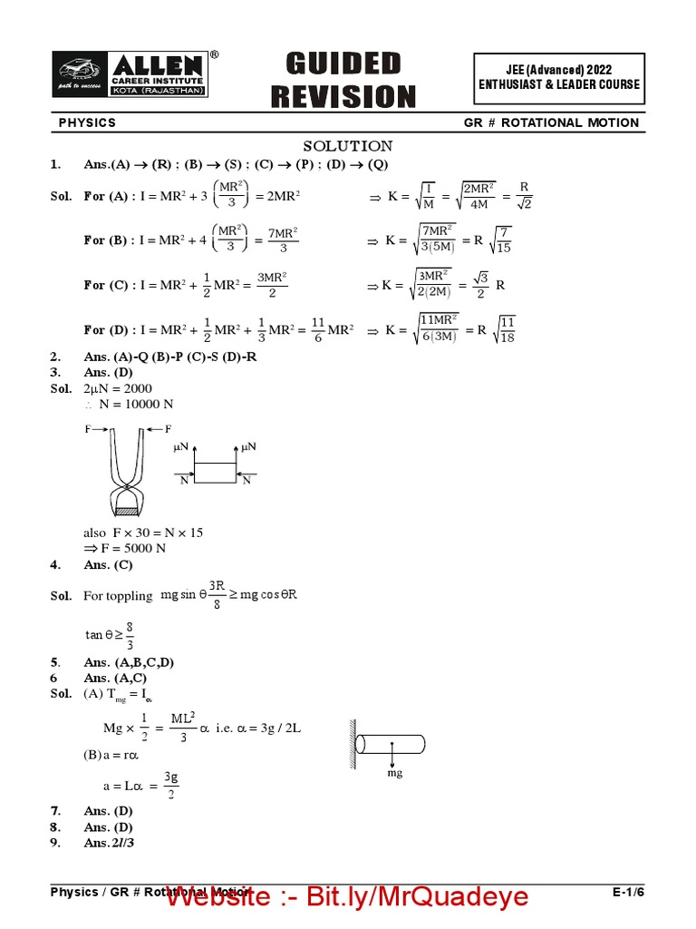 03 GR Rotational Motionsolution Solution Watermark | PDF | Teaching ...