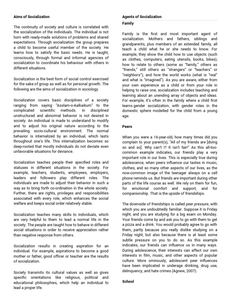 Aims and Functions of Socialization | PDF | Socialization | Cognitive ...
