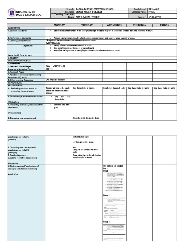 DLL Mapeh Q4 W1 | PDF