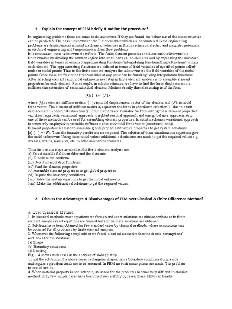 1st Assignment Theory Answers Pdf Finite Element Method Matrix