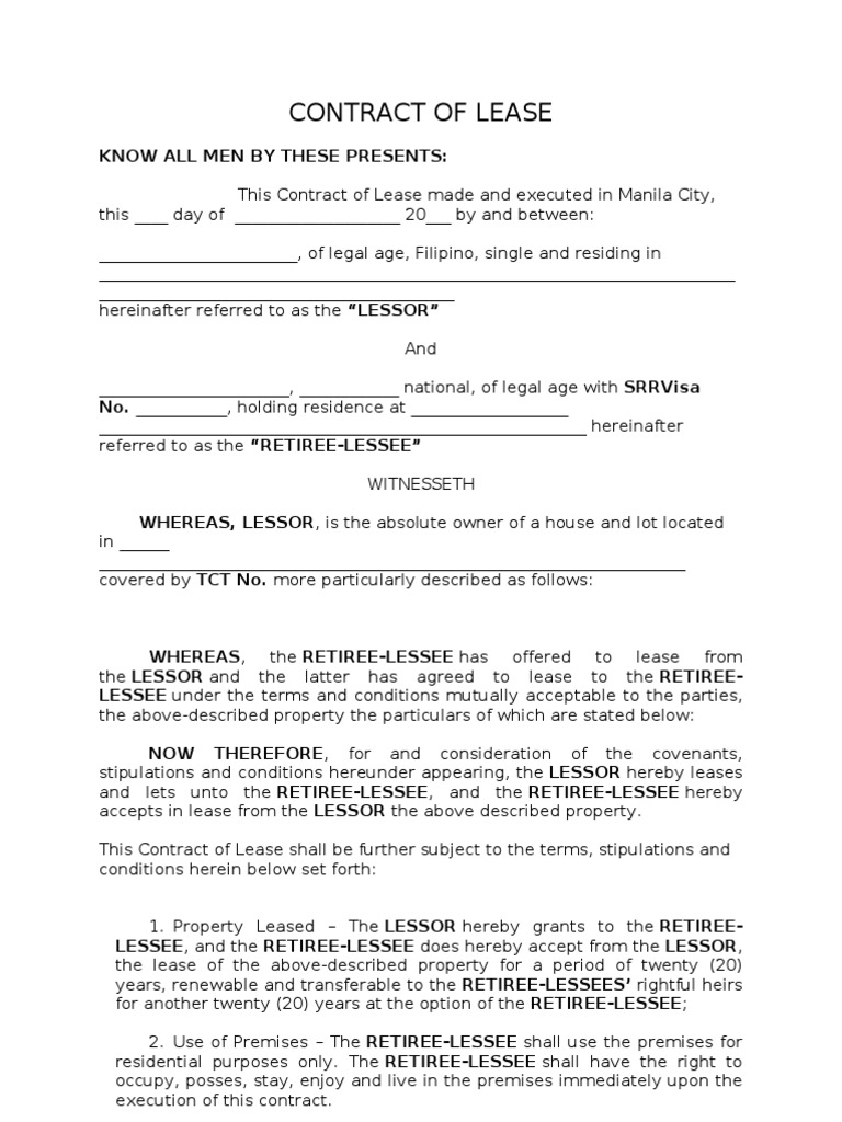 Proforma Lease Agreement for Retirees | PDF | Lease | Common Law