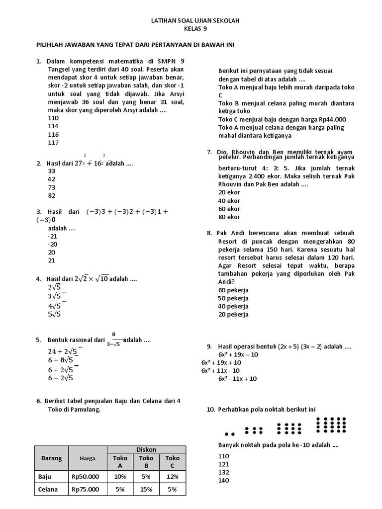 Latihan Us KLS 9 2021 Share | PDF