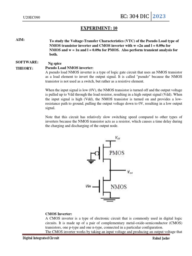 Exp10 Cmos Inv PDF | PDF | Cmos | Mosfet