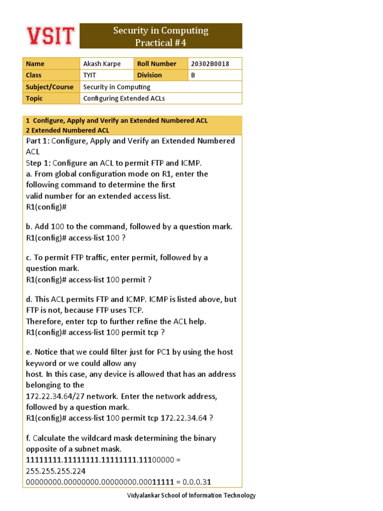 SIC Worksheet - Practical - 3 - ACL | Download Free PDF | File Transfer Protocol | Transmission ...
