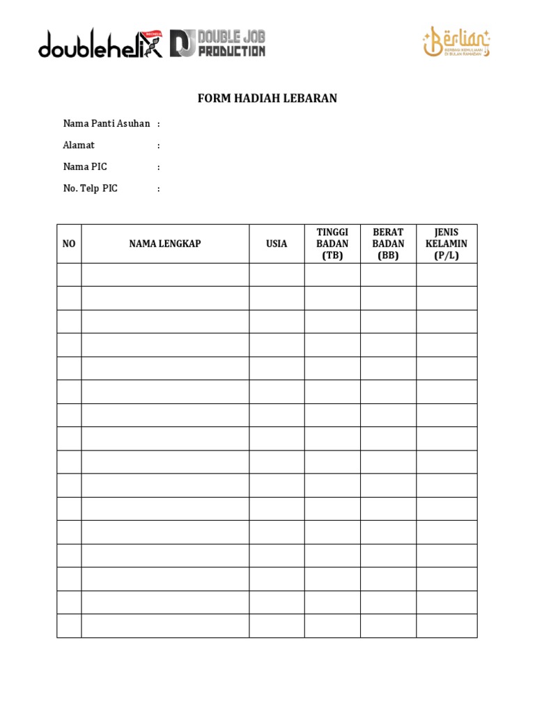 FORM HADIAH PESERTA DAN PENGURUS PANTI ASUHAN | PDF