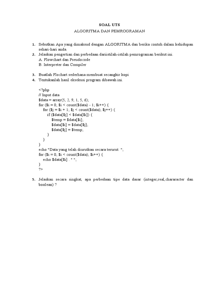 Soal Uts Algoritma Dan Pemrograman | PDF