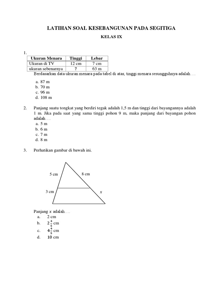 Latihan soal kesebangunan pada segitiga | PDF