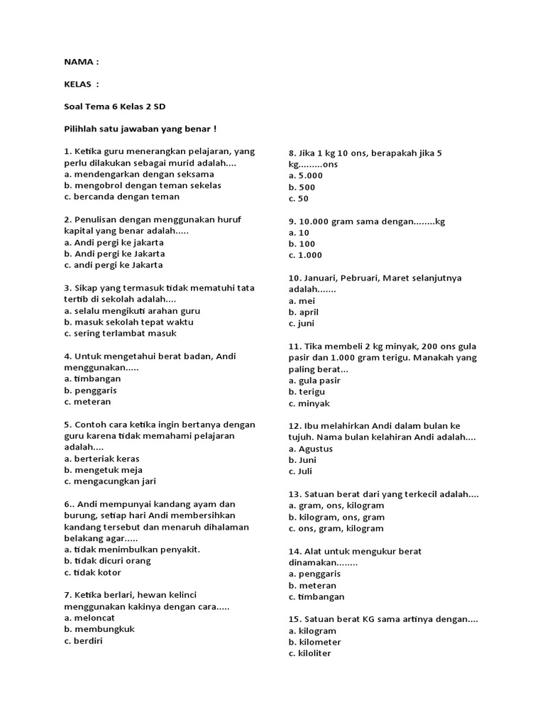 Tema 6 Kelas 2 SD | PDF