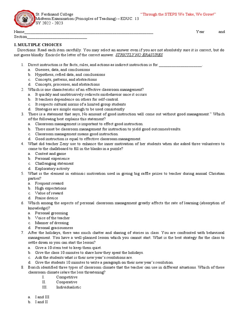 EDUC 13 - Midterm Examination | PDF