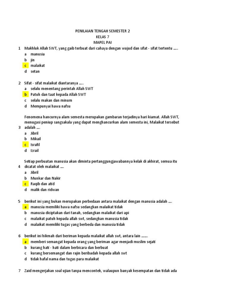 PTS Pai Genap 7 | PDF | Agama & Spiritualitas