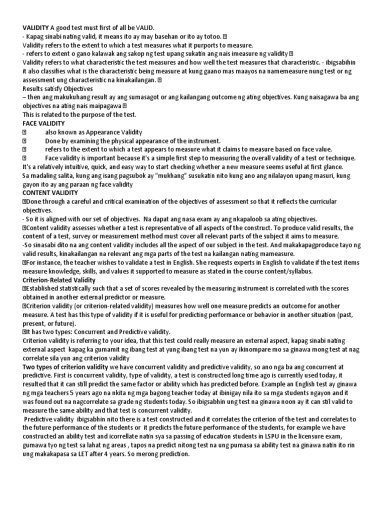 VALIDITY A Good Test Must First of All Be VALID Script Report | PDF