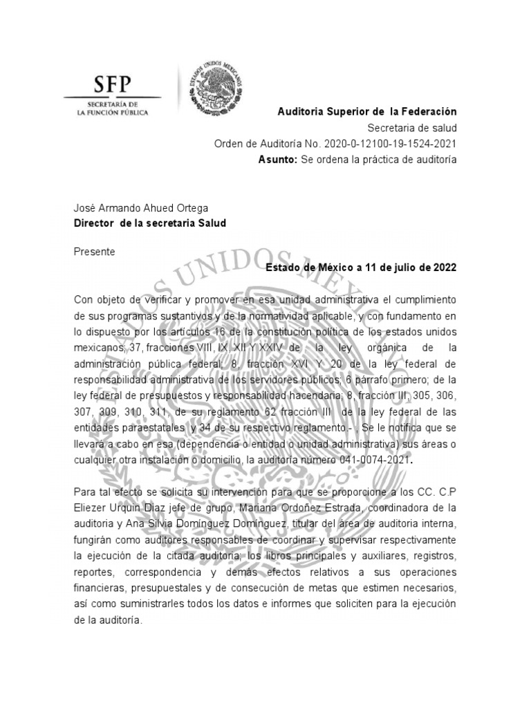 Anexo 3 Orden de Auditoria | PDF