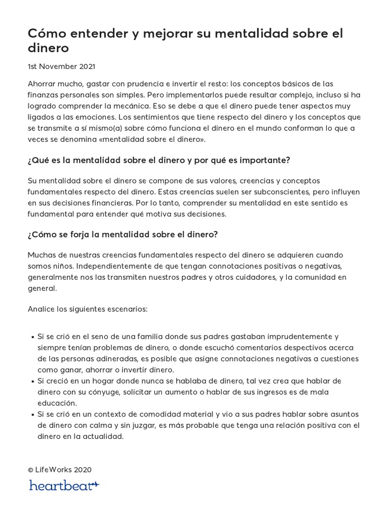 Cómo Entender y Mejorar Su Mentalidad Sobre El Dinero PDF | PDF ...