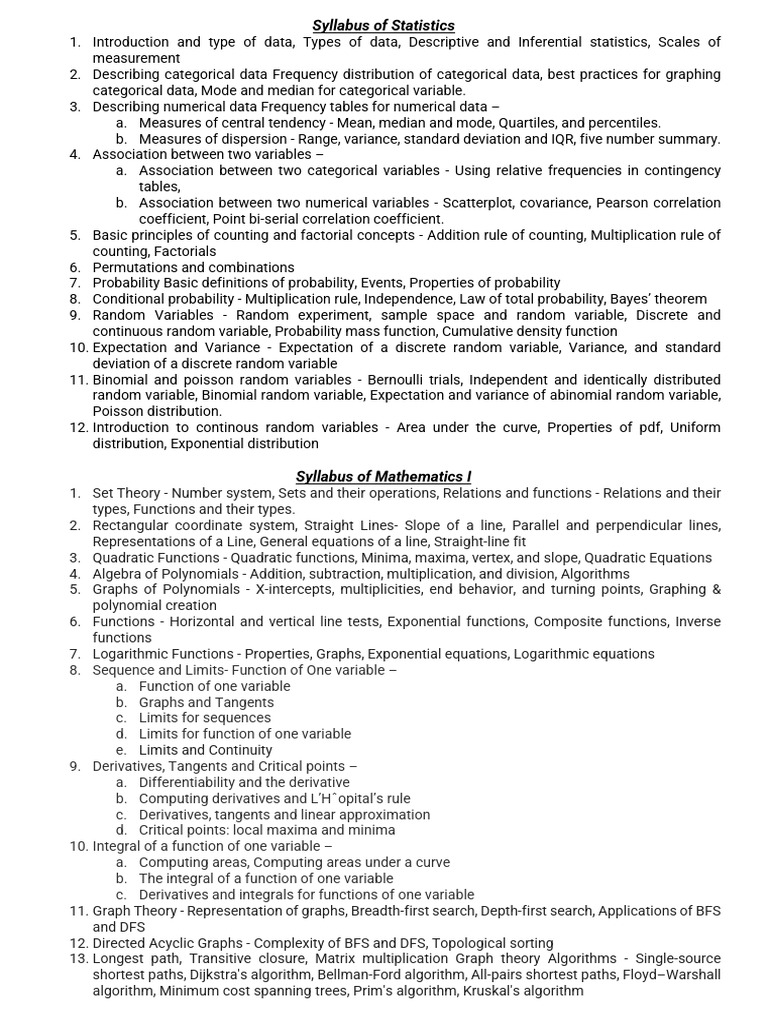 IIT Madras MSc Mathematics Syllabus | PDF | Probability Distribution ...