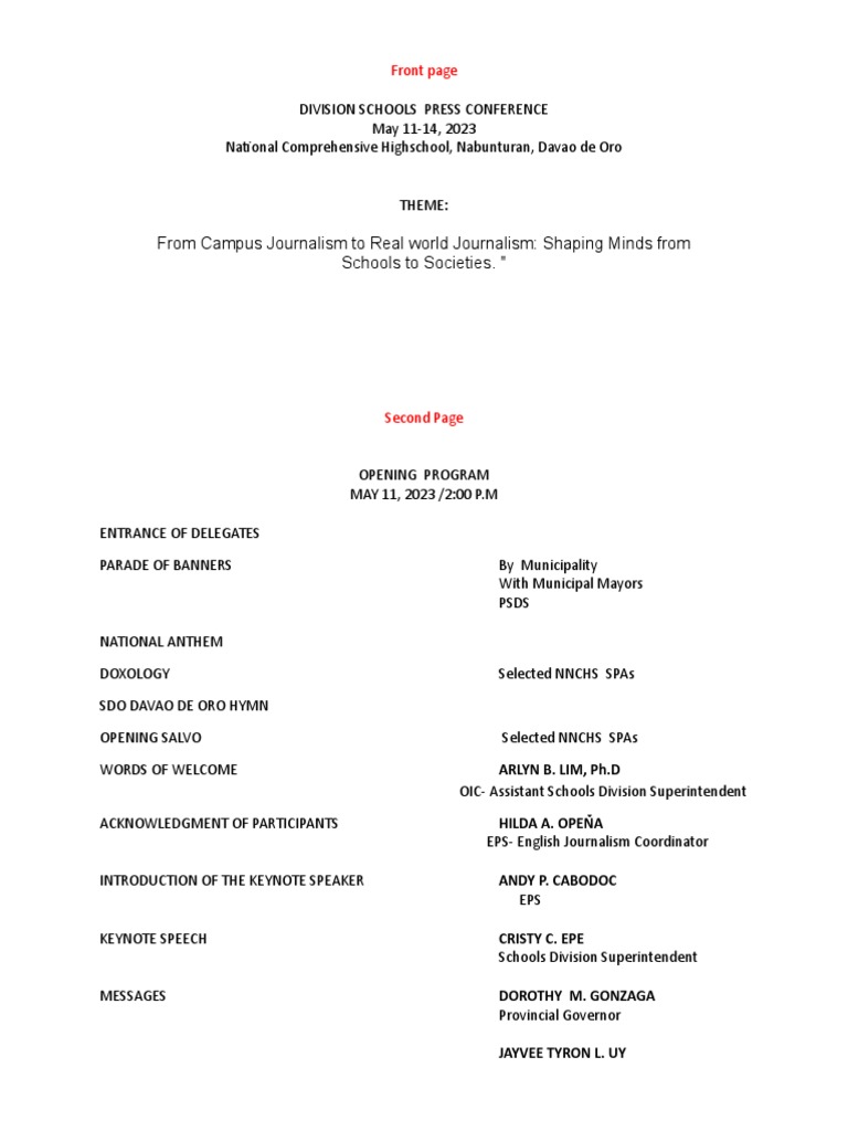 Opening-Program DSPC | PDF