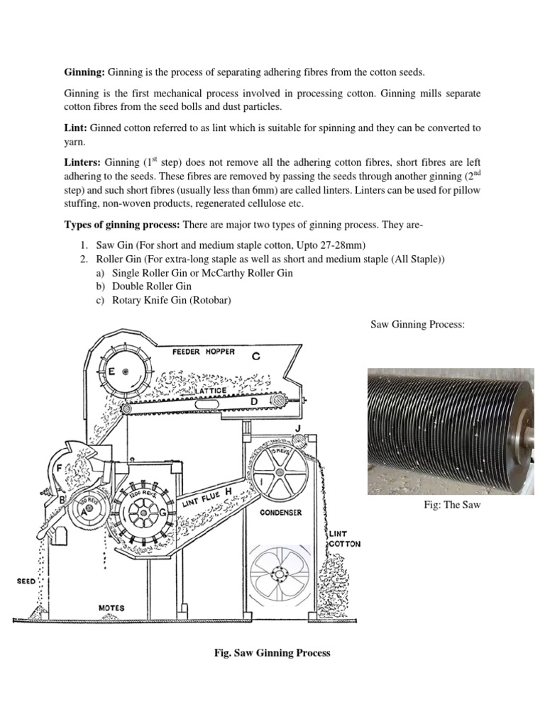 Cotton Ginning Processes Explained | PDF