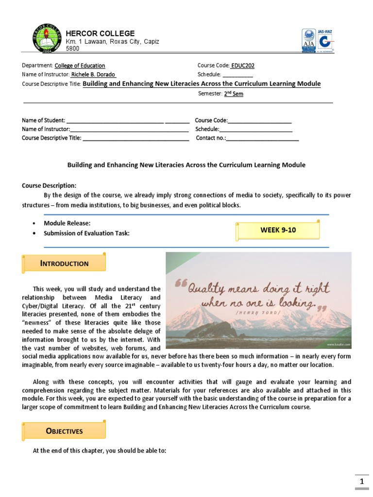 Module 5 Building and Enhancing New Literacies Across The Curriculum PDF | PDF