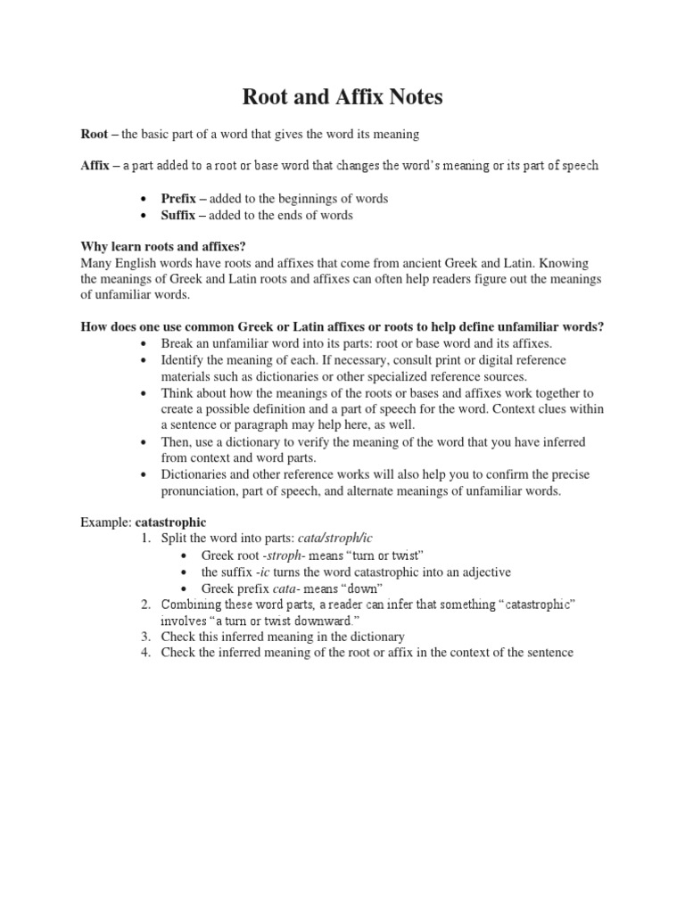 Root and Affix Notes 1 PDF | PDF