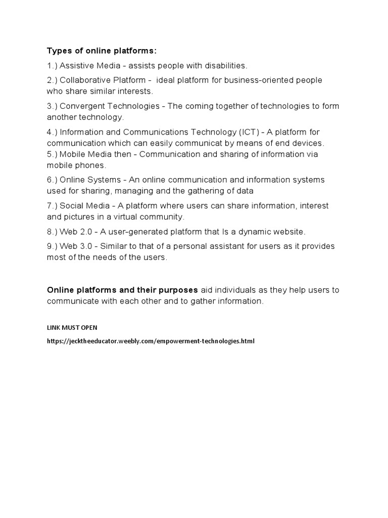 Types of Online Platforms Explained | PDF