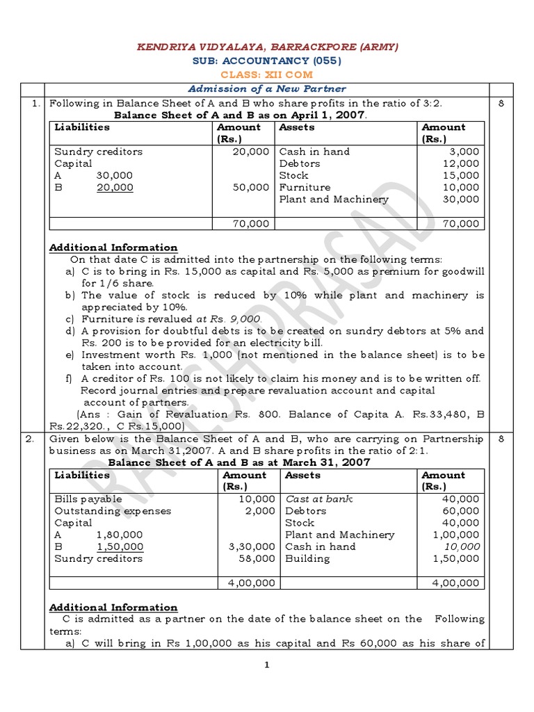 Admission of A Partner PDF | PDF | Balance Sheet | Goodwill (Accounting)