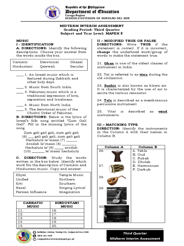 Q3 Mapeh8 Midterm Exams | PDF