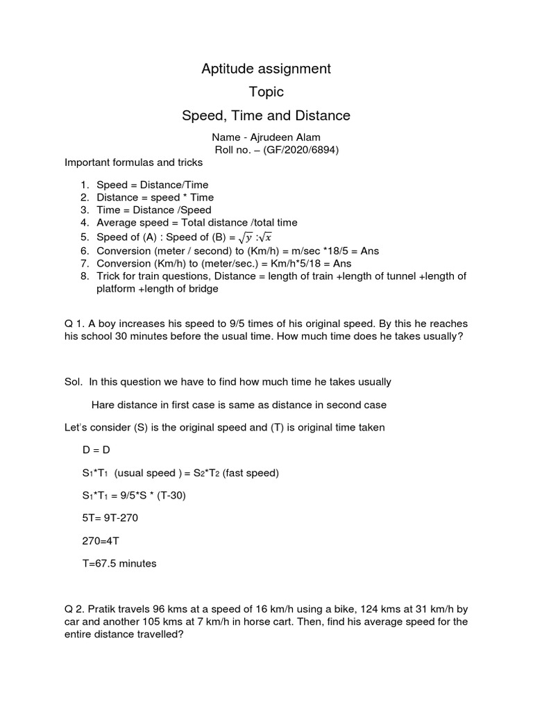 Analysis Of Speed Time And Distance Concepts Through Worked Examples