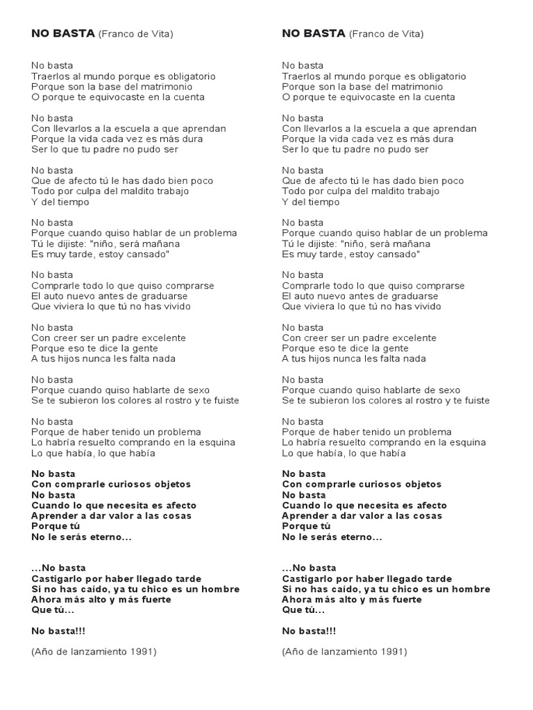 Letra de "No Basta" - Franco de Vita | PDF