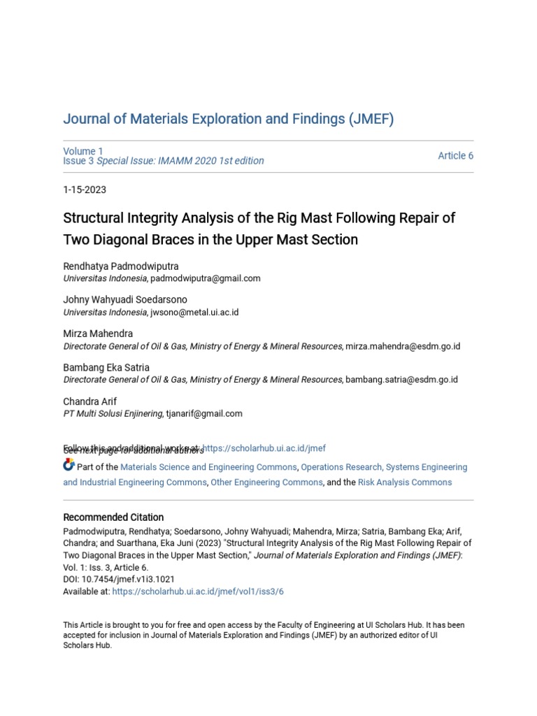 Structural Integrity Analysis of The Rig Mast Repair PDF | PDF