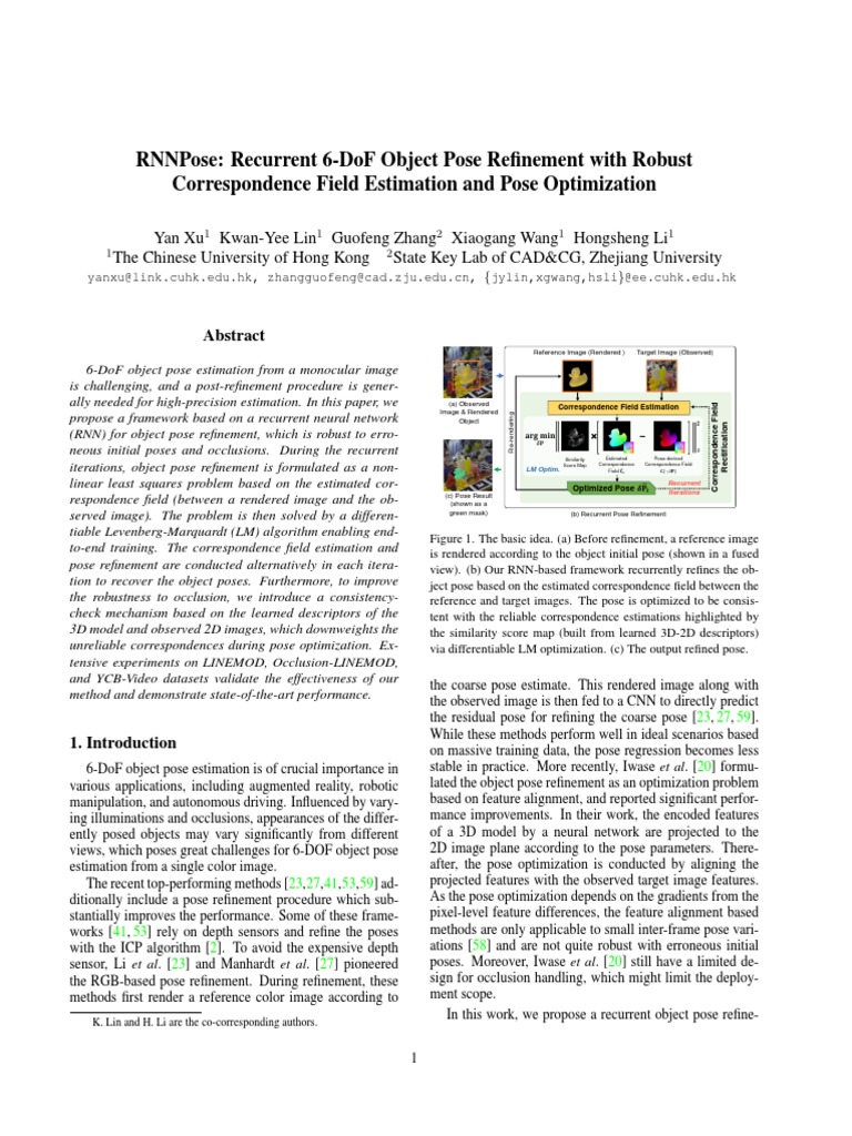 Rnnpose Recurrent 6 Dof Object Pose Refinement With Robust Pdf Pdf