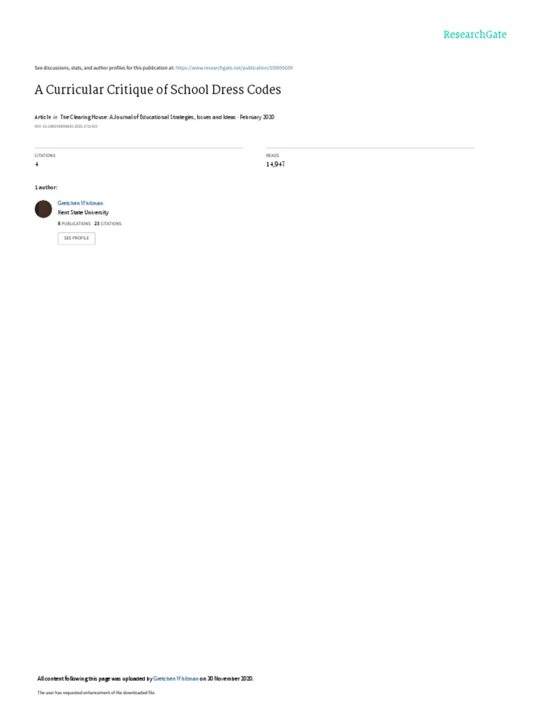 ACurricular Critiqueof School Dress Codesin The Clearing House ...