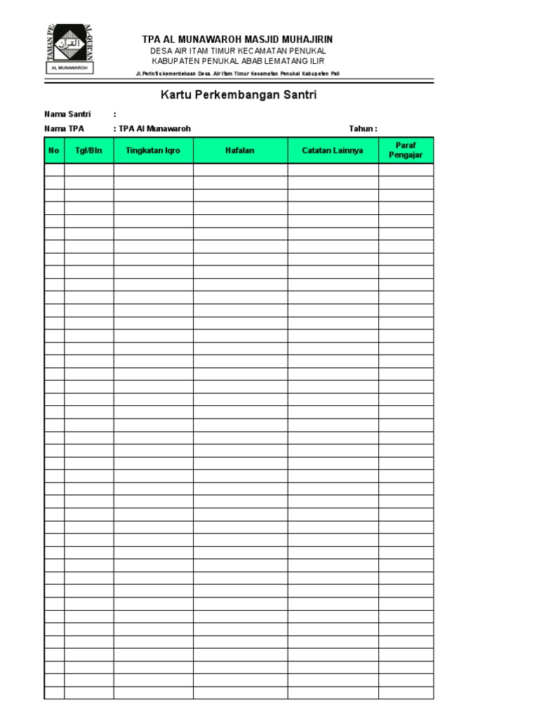 Form Perkembangan Santri Dan Kartu Iuran | PDF