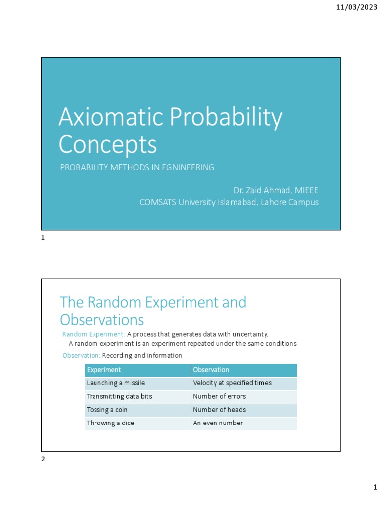 Axiomatic Probability and Concepts | PDF | Probability Distribution | Probability