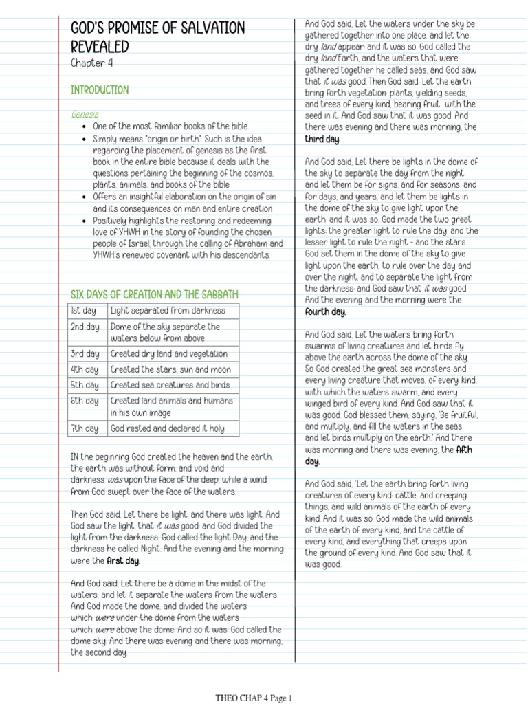 Theology Summary Chap 4 | PDF | Genesis Creation Narrative | Book Of ...