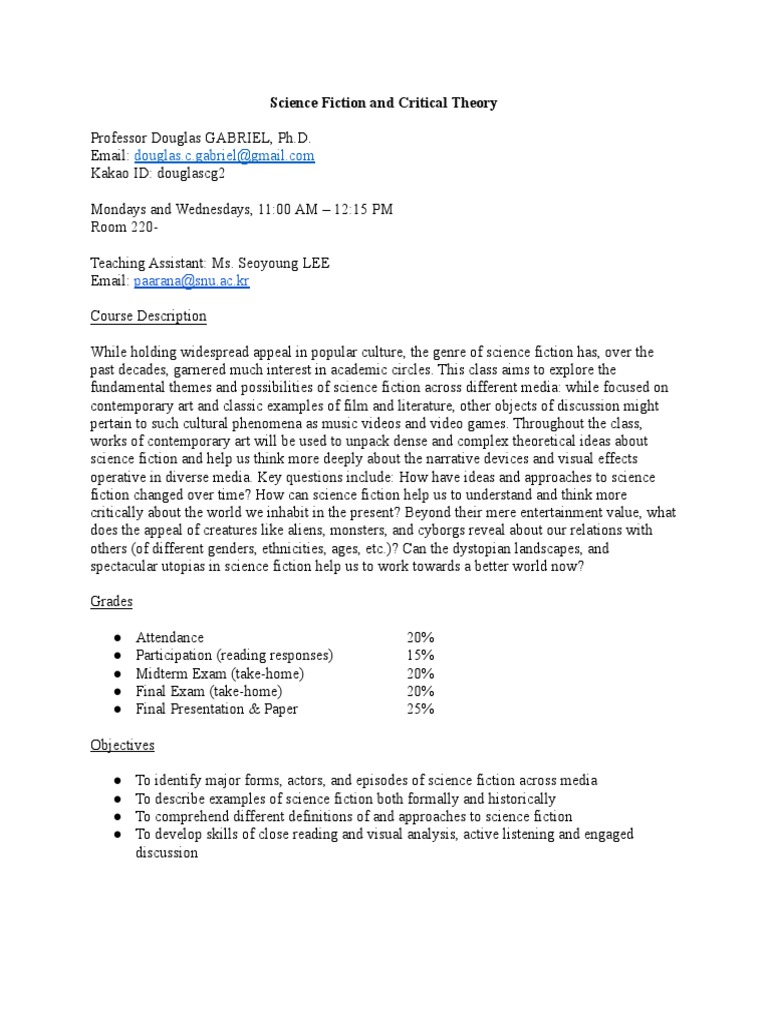 SF Syllabus Spring 2023 PDF | PDF | Science Fiction | Science