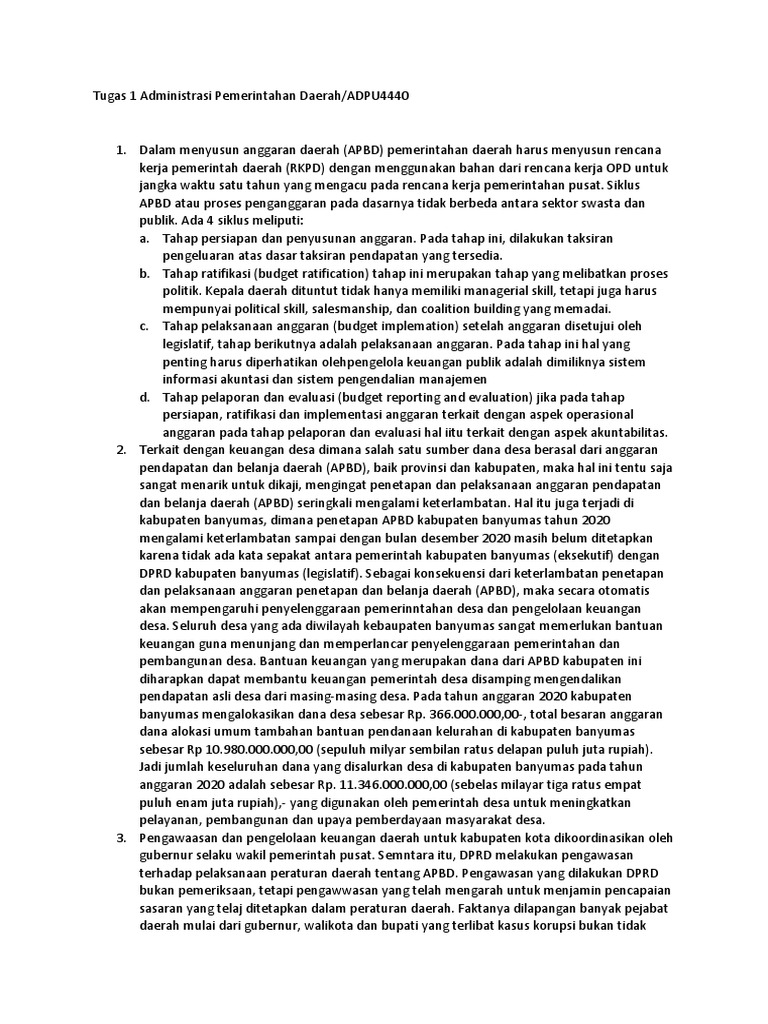 Tugas 1 ADPU4440 PDF | PDF | Bisnis | Pengelolaan Keuangan & Uang
