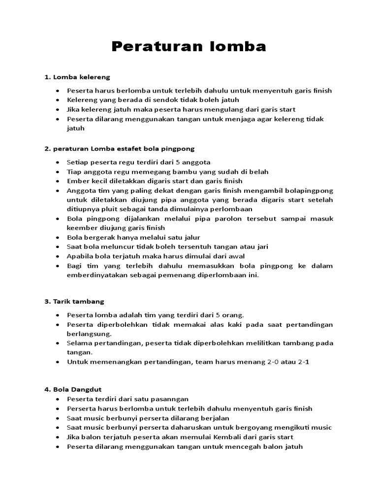 Peraturan Lomba HUT Banjar Tempek | PDF