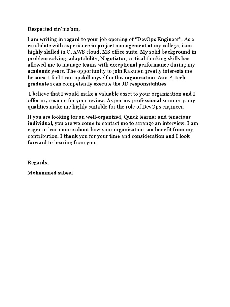 DevOps Engineer Application by Mohammed Sabeel | PDF