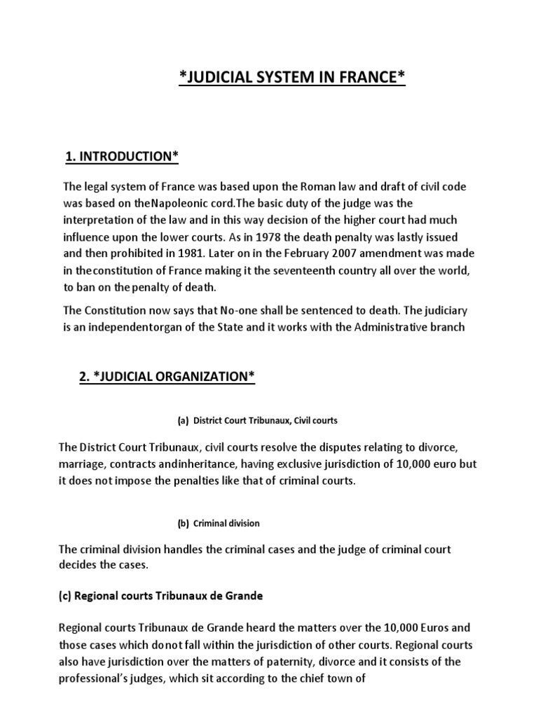 Judicial System in France by HAMZA ARSHAD (Part 1) MLC PDF | PDF