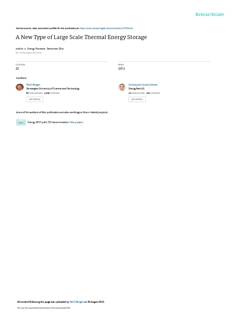 A New Type Of Large Scale Thermal Energy Storage Pdf Solar Power Energy Storage