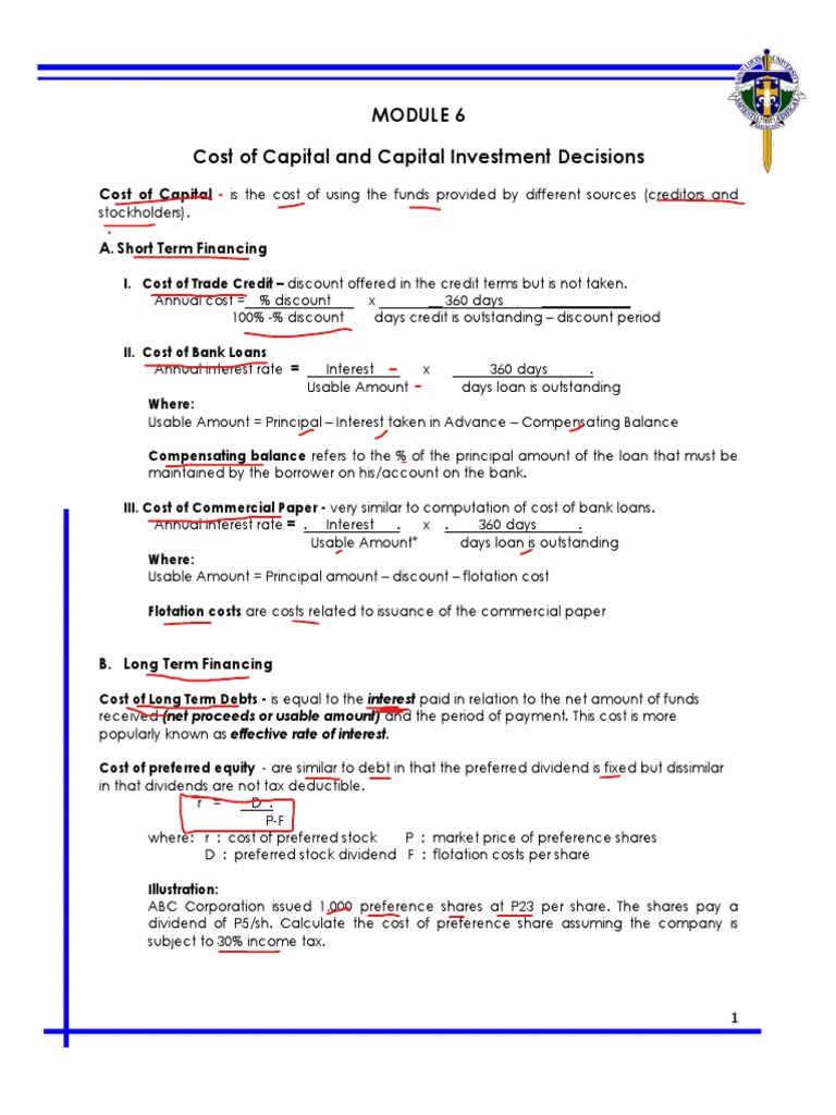 Module 6 Cost of Capital and Capital Investment Decisions PDF | PDF | Net Present Value | Cost ...