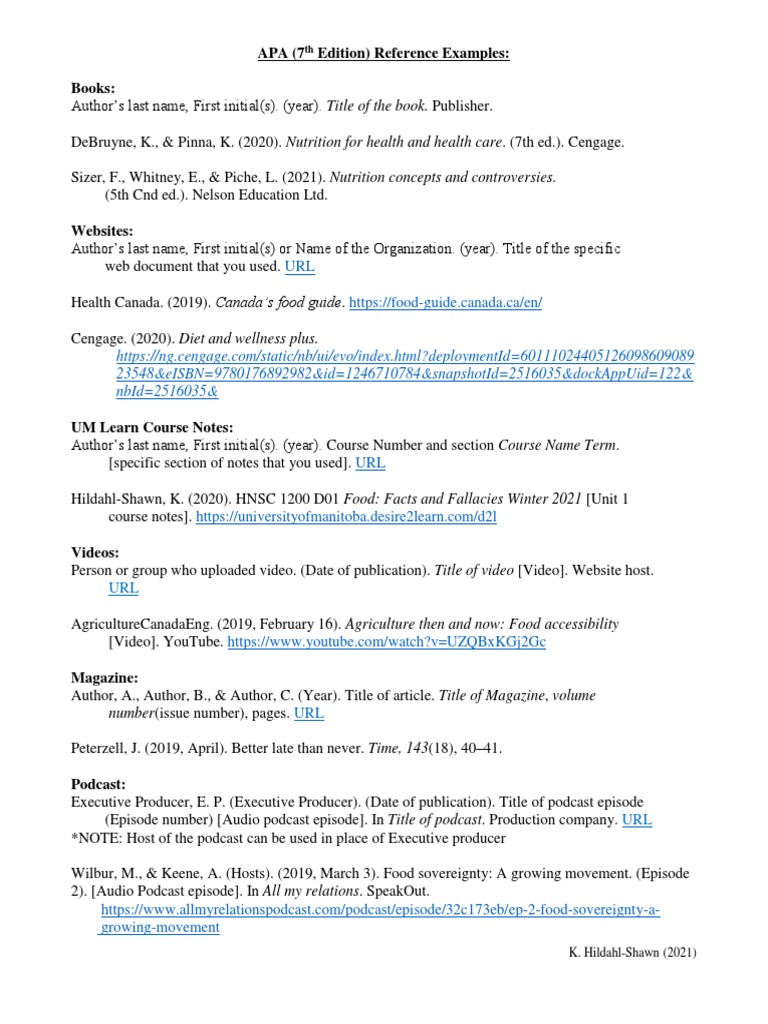 APA Reference Examples | PDF