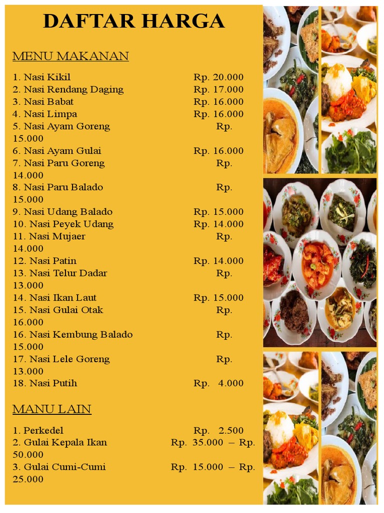 Daftar Harga Menu Nasi Padang | PDF