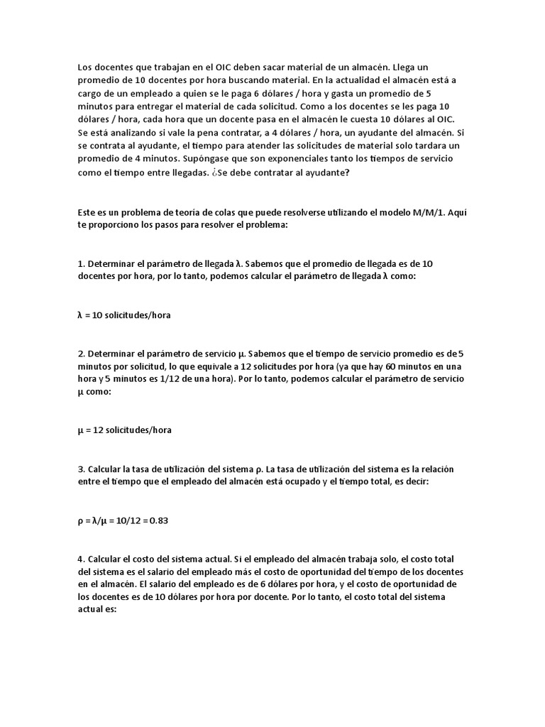 Modelo MM1 Ejercicos 2 PDF | PDF