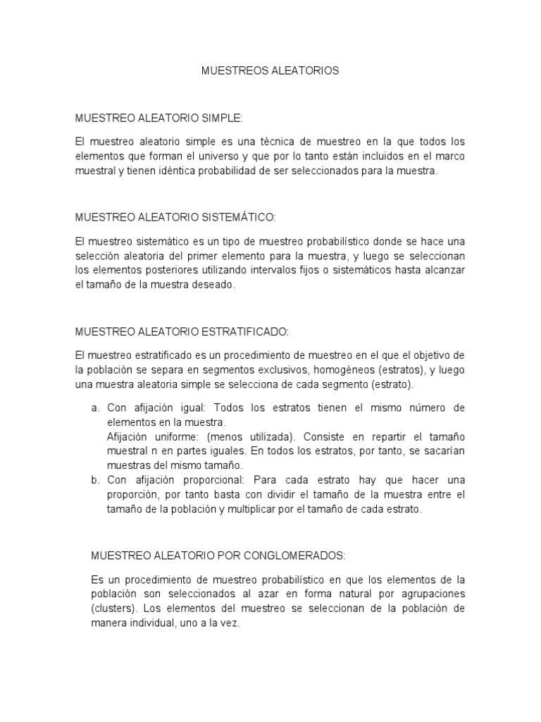 Tipos de Muestreo: Aleatorio y No Aleatorio | PDF