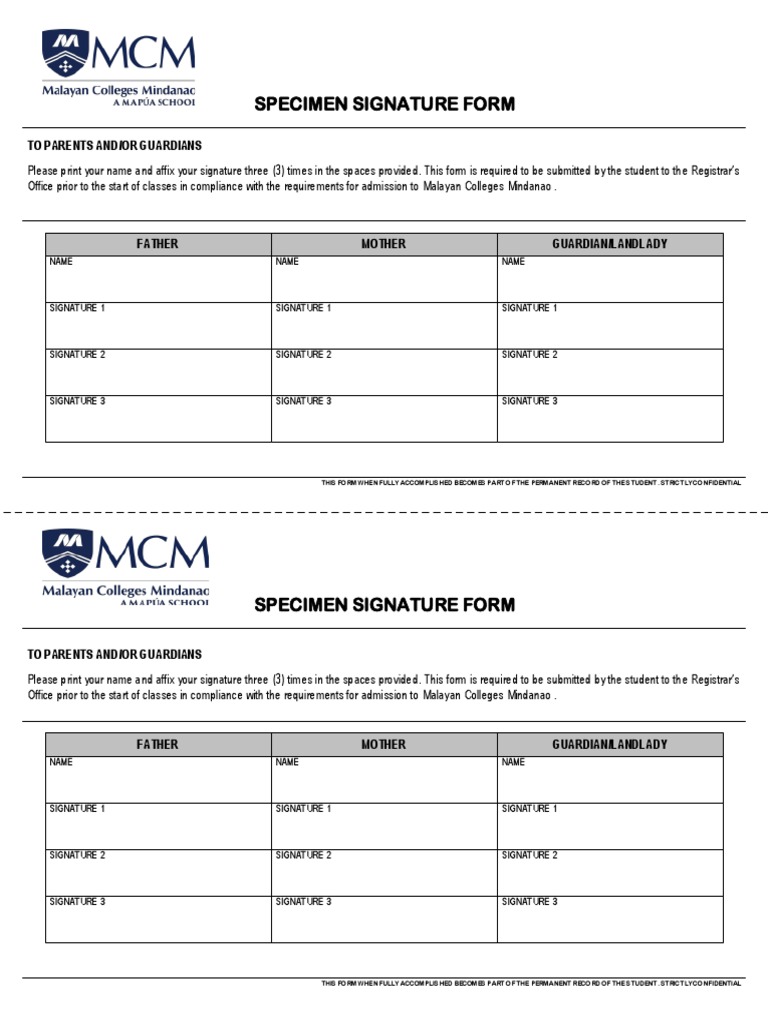 5 SHS Specimen Signature Form | PDF
