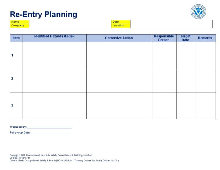 Re Entry Planning Bosh | PDF