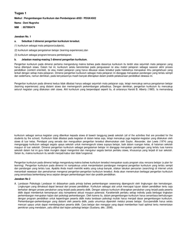 Tugas 1 PDGK 4502 - Doni Nugroho - 857095474 PDF | PDF