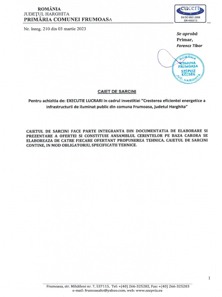 388 - 01 Caiet Sarcini Executie Lucrari - Frumoasahr | PDF
